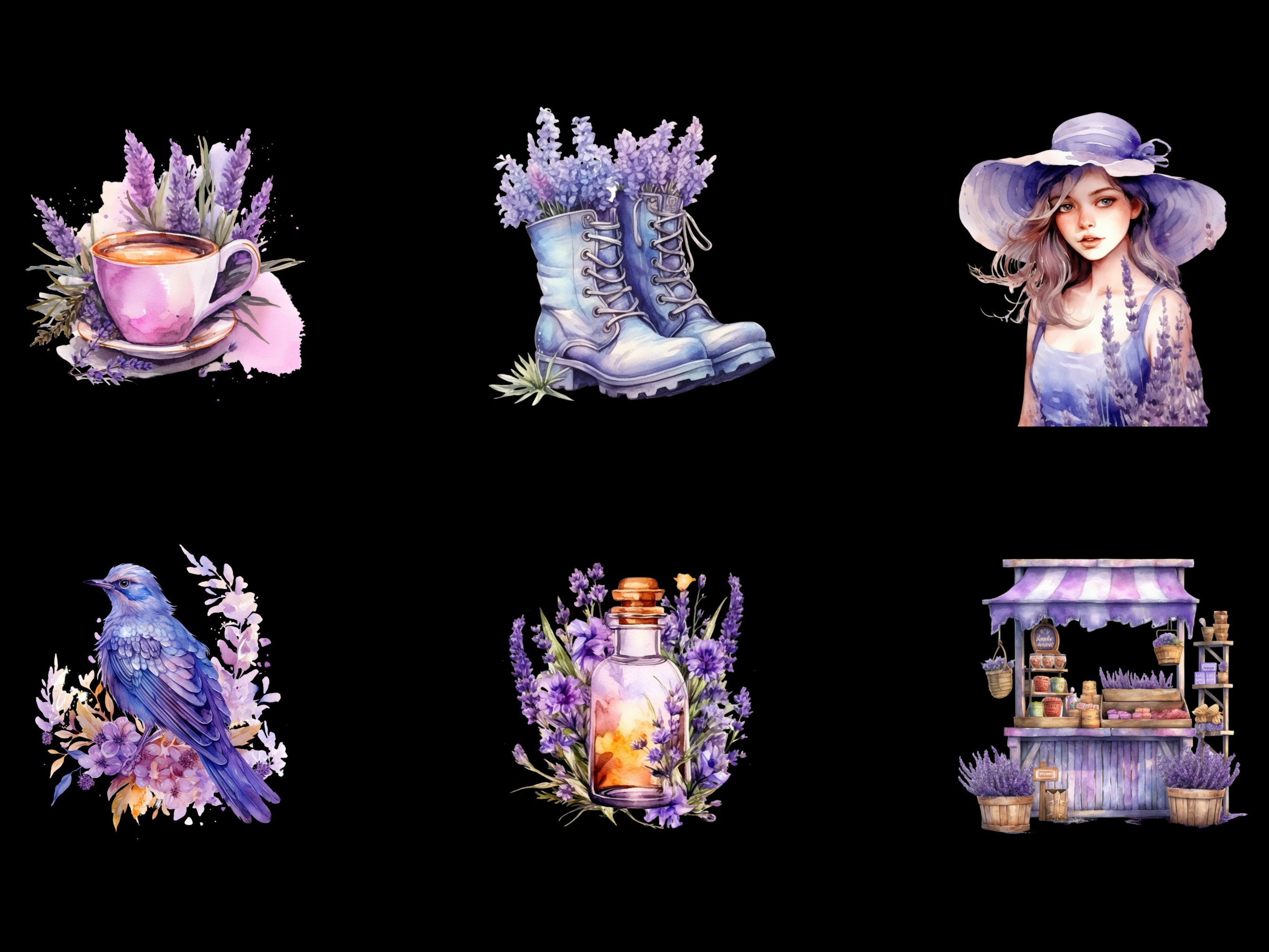 Watercolor Lavender Clipart Bundle Watercolor Lavender Graphics ...