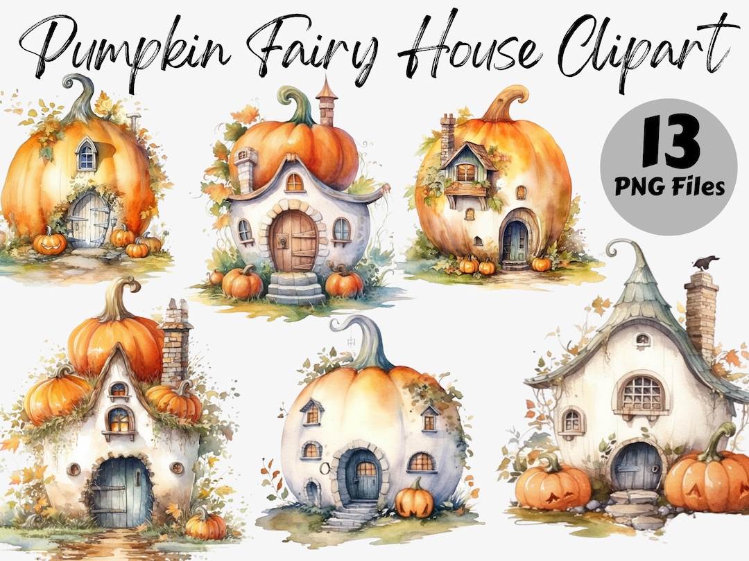 Watercolor Pumpkin Fairy House Clipart Bundle | Halloween Digital ...