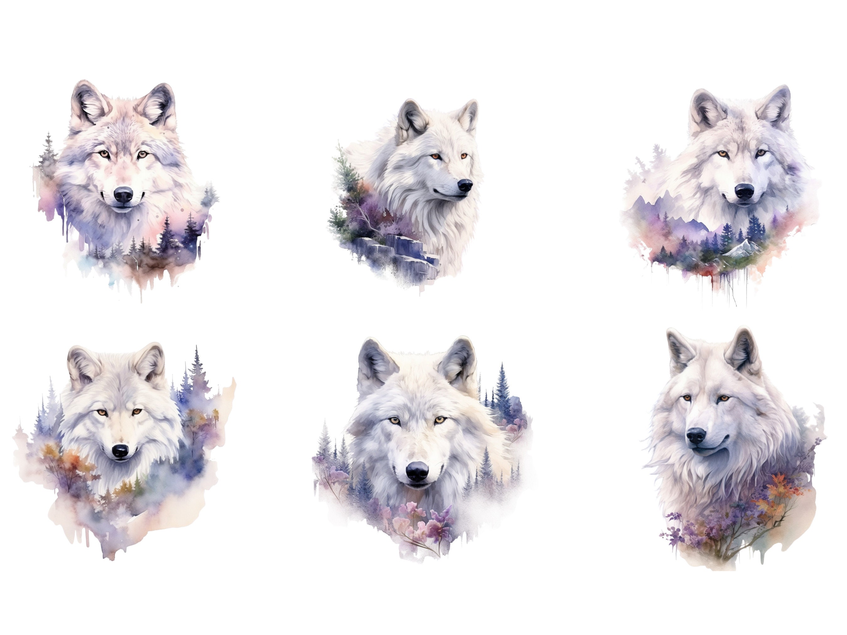 Watercolor White Wolf Clipart Bundle Watercolor Wolf PNG - Etsy