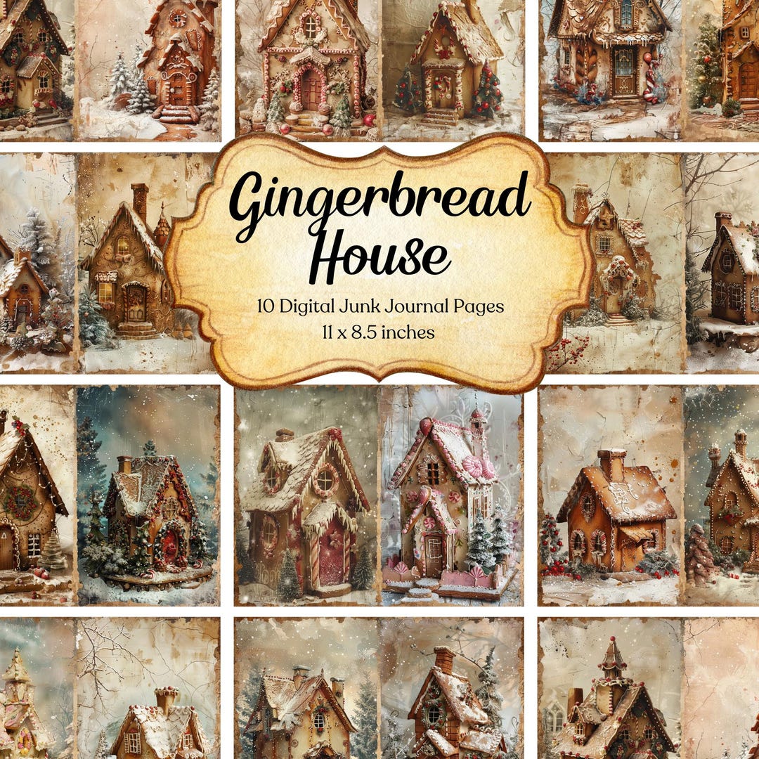 Gingerbread House Junk Journal Page Bundle Printable Xmas Scrapbooking ...