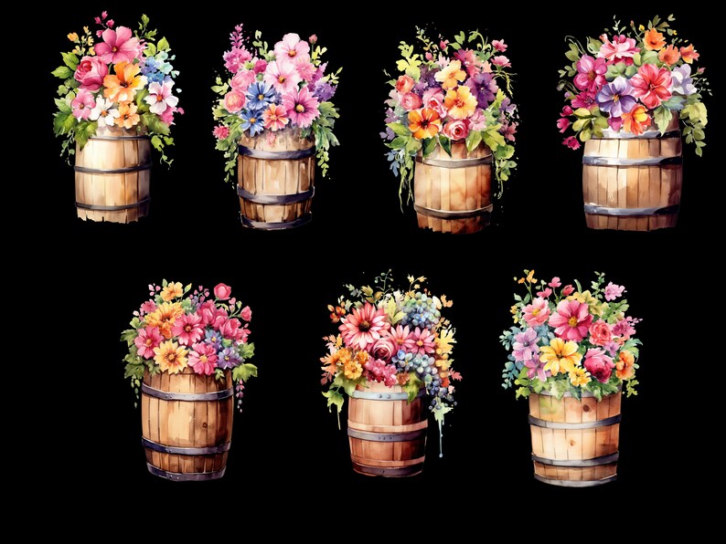 Watercolor Barrel of Flowers Clipart Bundle | Floral Digital Images ...