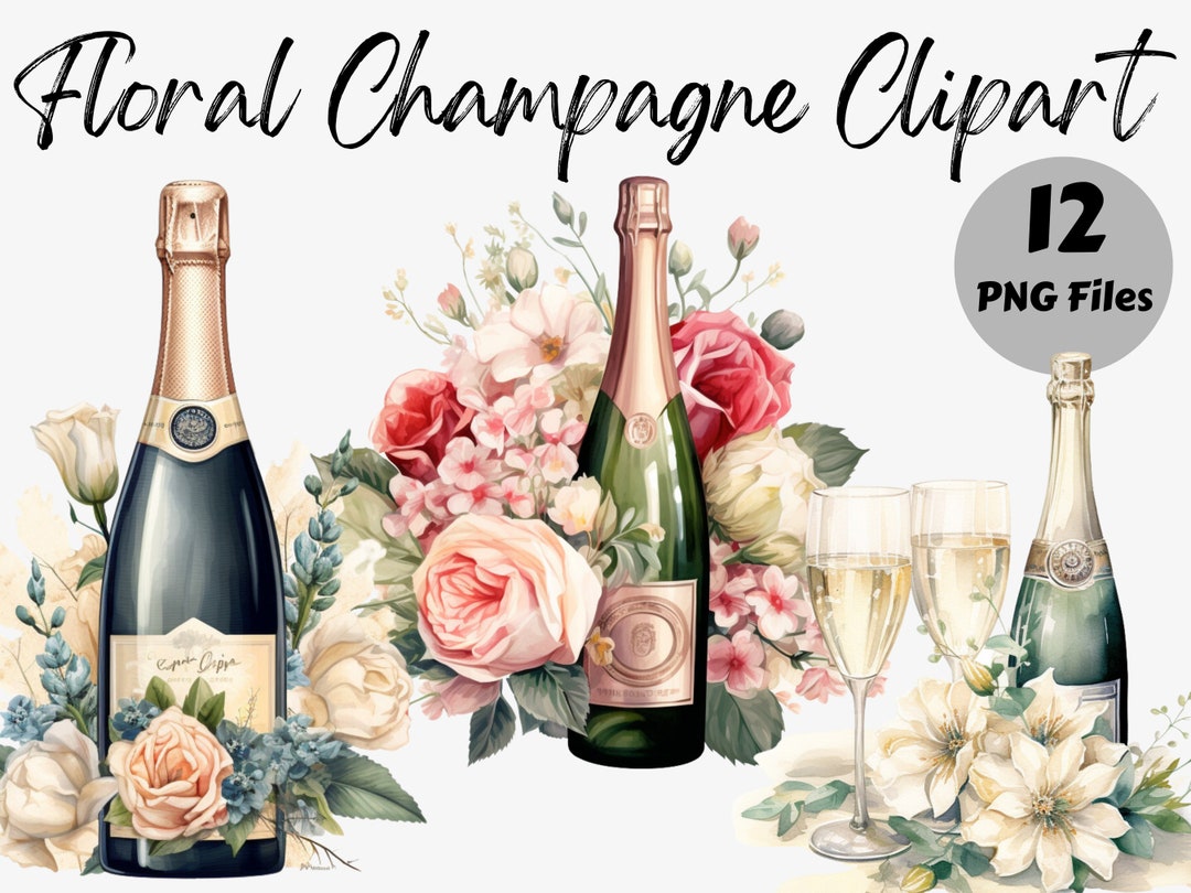 Floral Champagne Clipart Bundle Champagne PNG Wine Floral Clipart ...