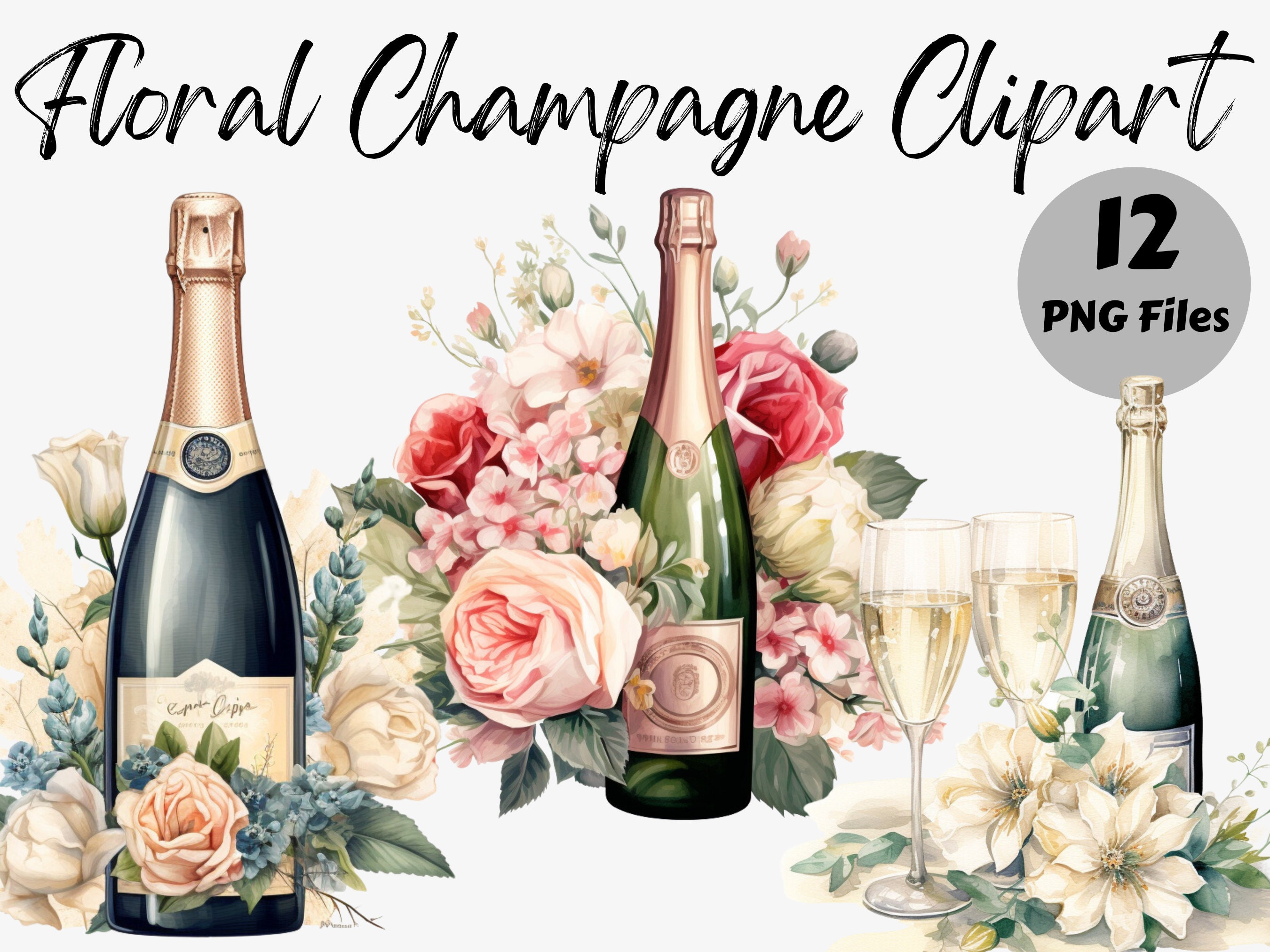 Floral Champagne Clipart Bundle Champagne PNG Wine - Etsy