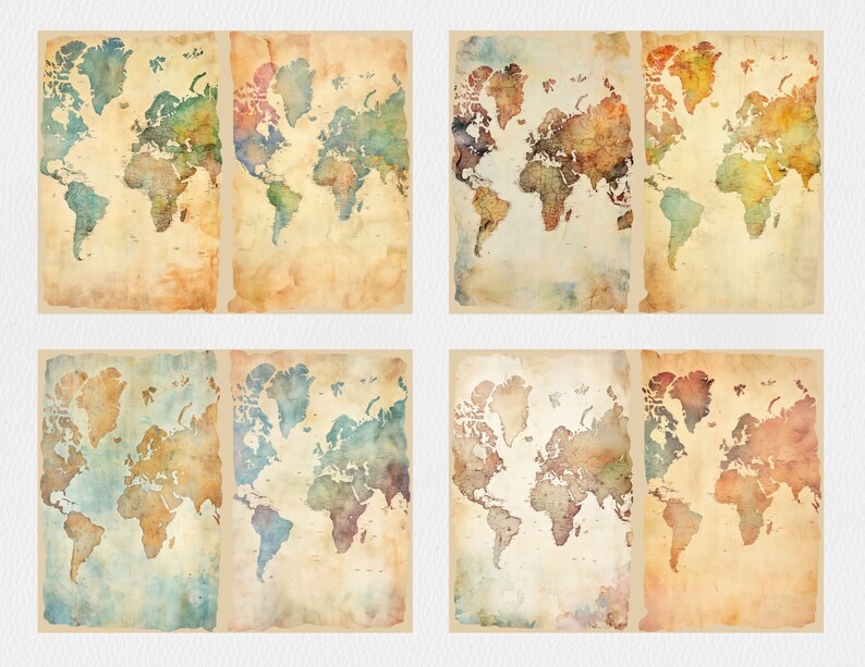 Vintage Map Junk Journal Pages Printable Antique World Maps Digital ...