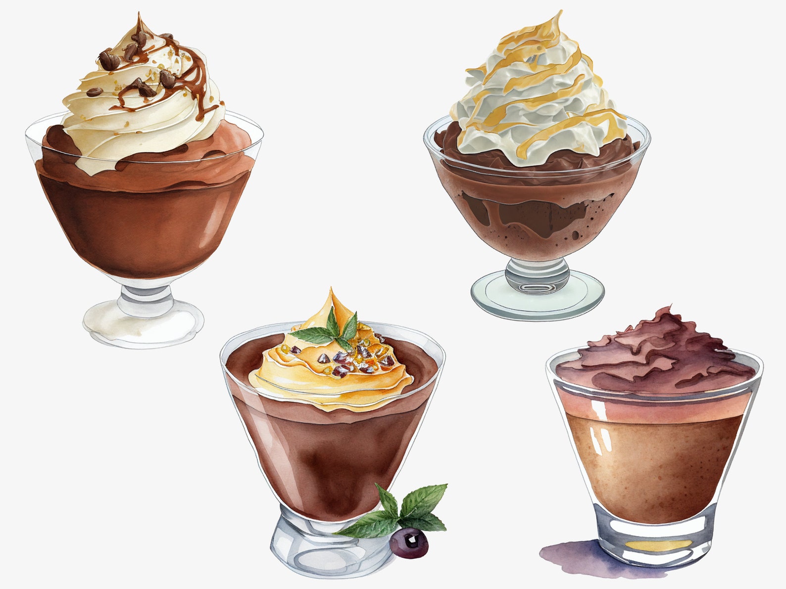 Watercolor Chocolate Mousse Clipart Bundle Mousse Digital Images Mousse ...