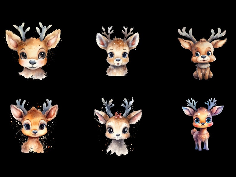 Watercolor Reindeer Clipart Bundle Christmas PNG Cute Reindeer ...