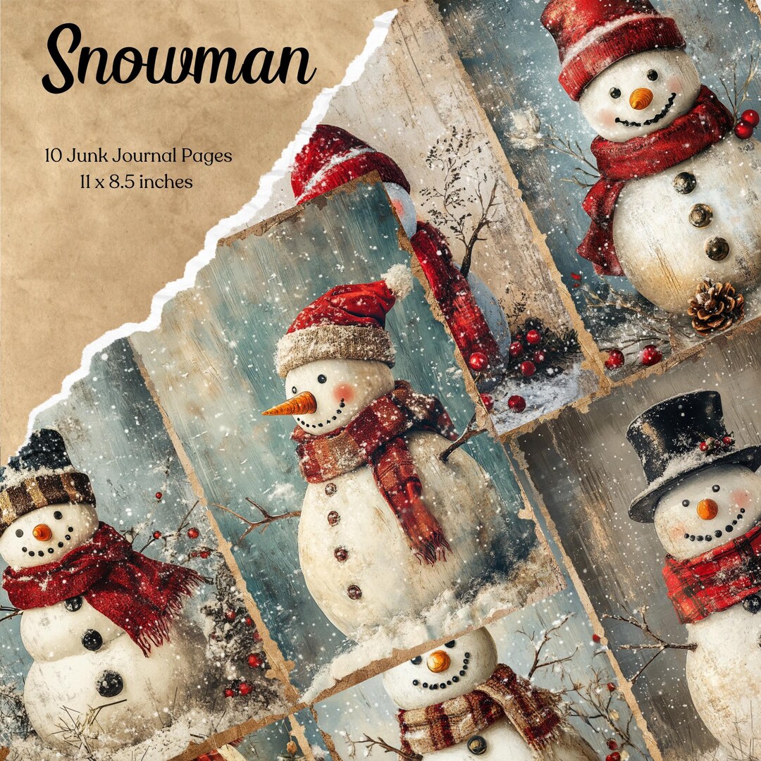 Christmas Snowman Junk Journal Kit Christmas Junk Journal Page Xmas ...