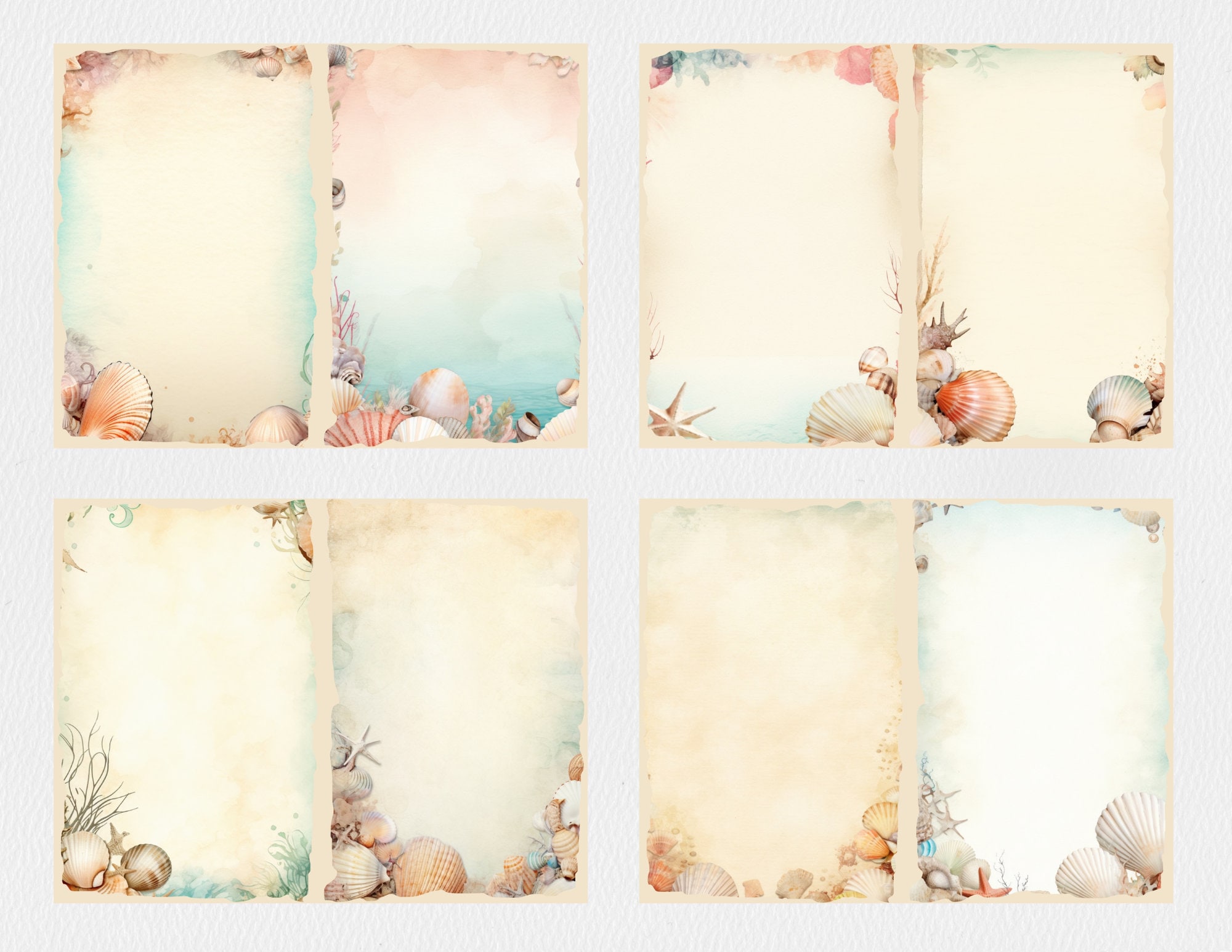 Seashell Junk Journal Pages | Digital Scrapbook Paper Kit | Ocean ...