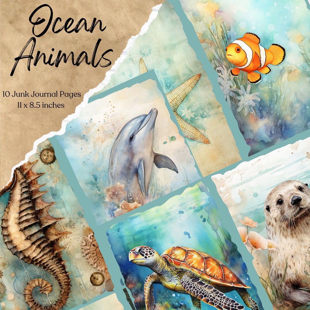 Ocean Animal Junk Journal Bundle Background Paper Digital Paper ...