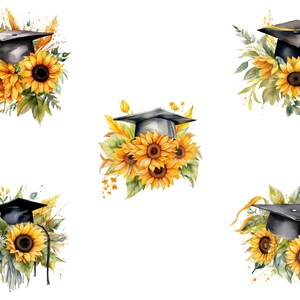Watercolor Sunflower Graduation Cap Clipart Bundle | Graduation Digital ...
