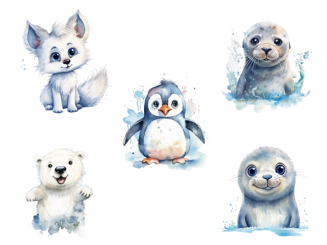 Watercolor Arctic Animals Clipart Bundle Arctic Animals - Etsy