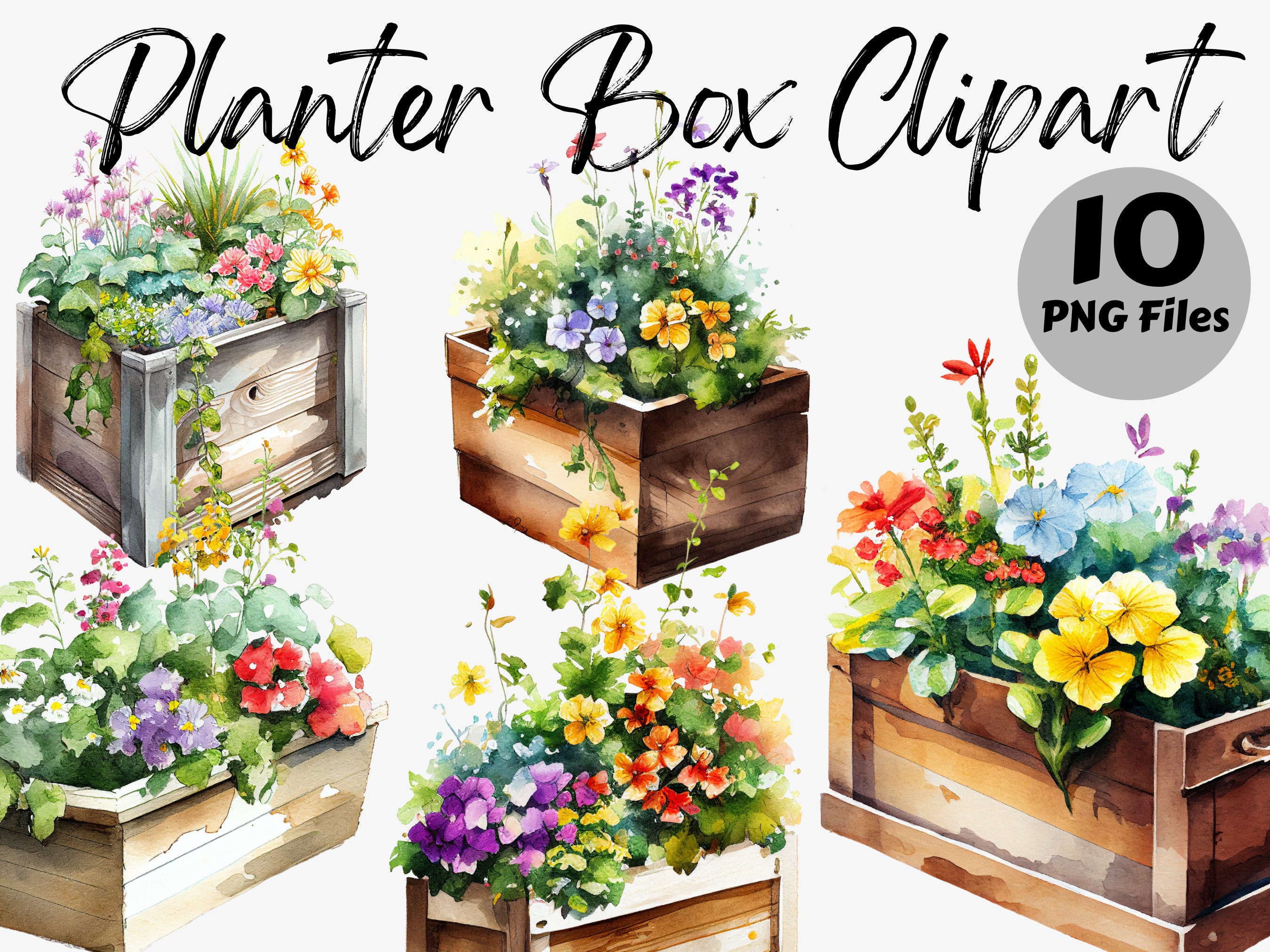 Watercolor Planter Box Clipart Bundle Planter Box Digital Images ...