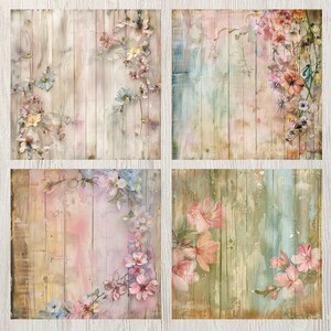 20 Watercolor Floral Wood Printable Paper Distressed Shabby Chic ...