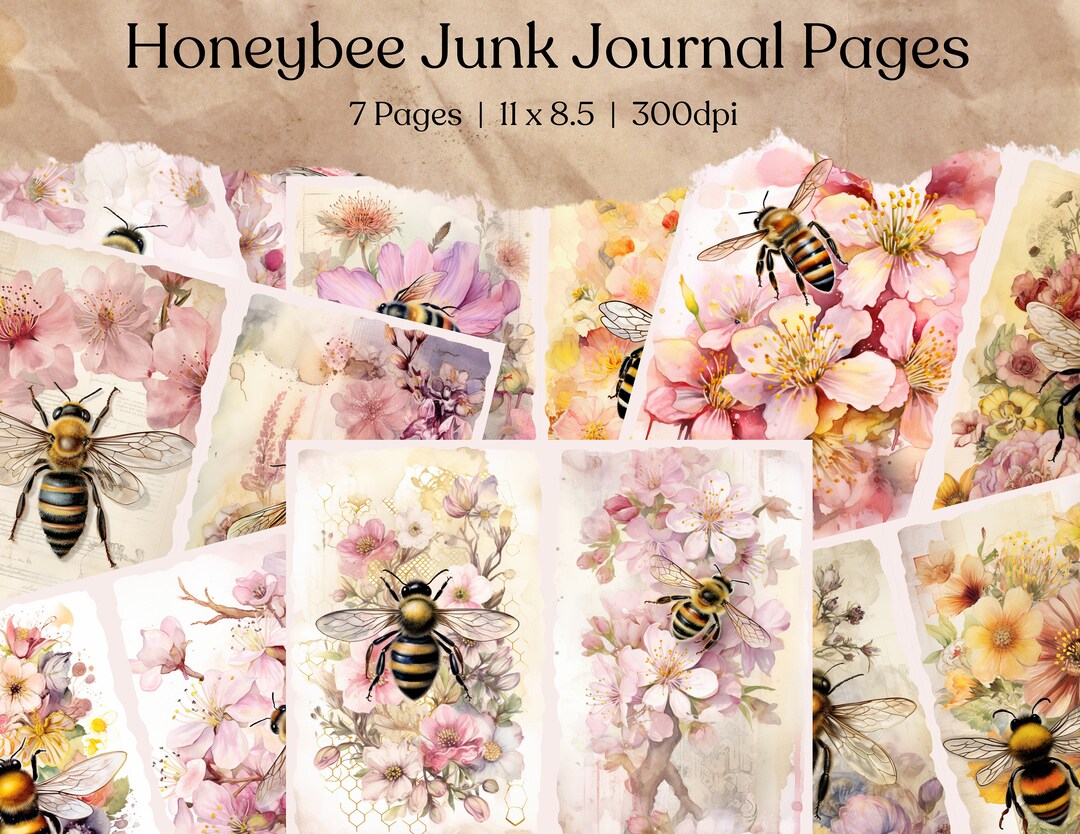 Watercolor Bee Junk Journal Kit | Vintage Bee Junk Journal Pages | Junk ...
