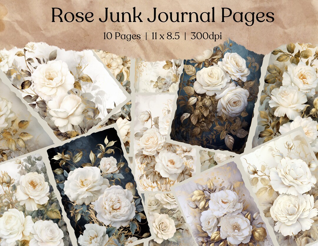 Rose Junk Journal Pages | Vintage Rose Junk Journal Kit | Junk Journal ...