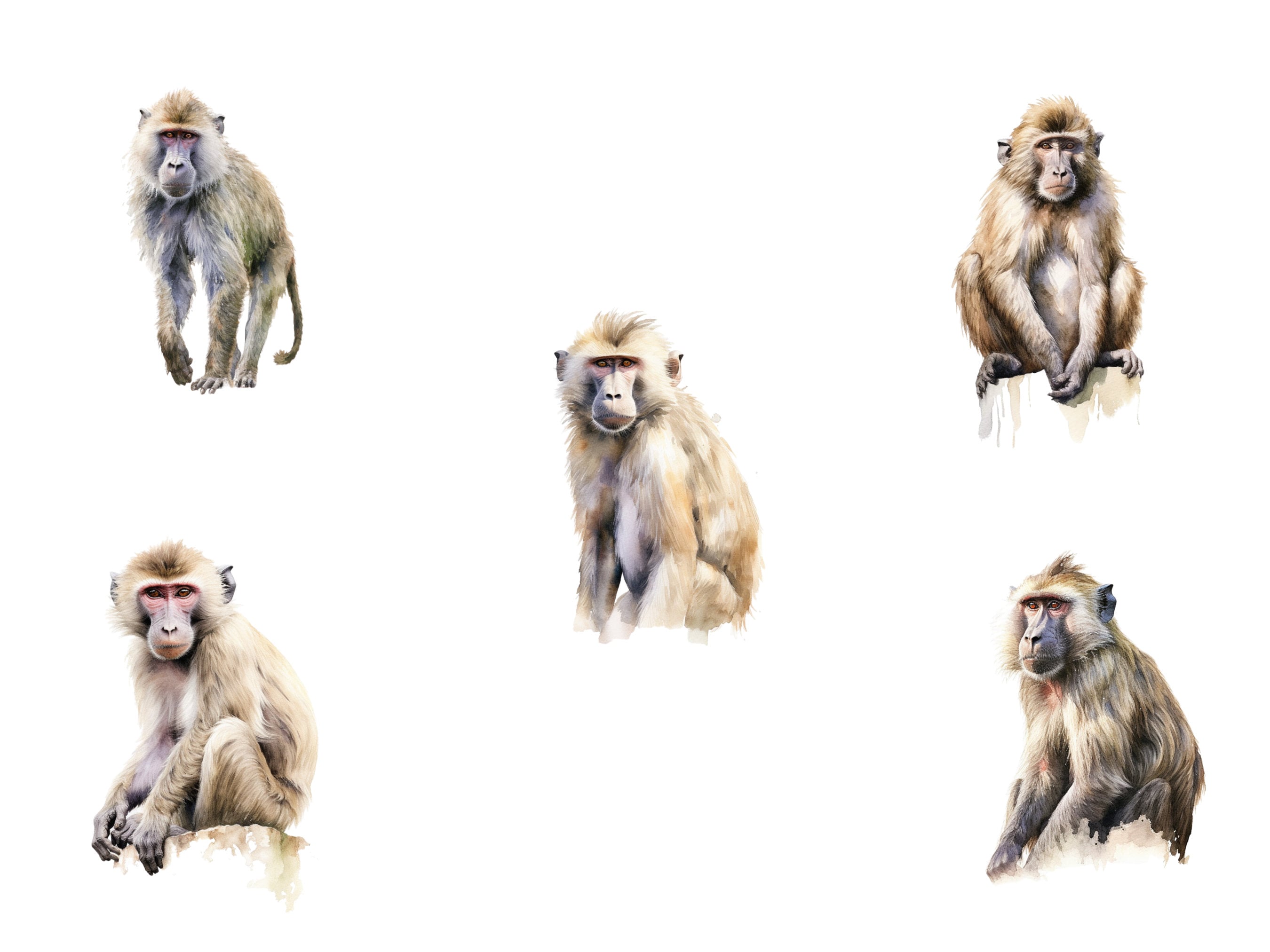 Watercolor Baboon Clipart Baboon PNG Digital Download Nursery Graphics ...