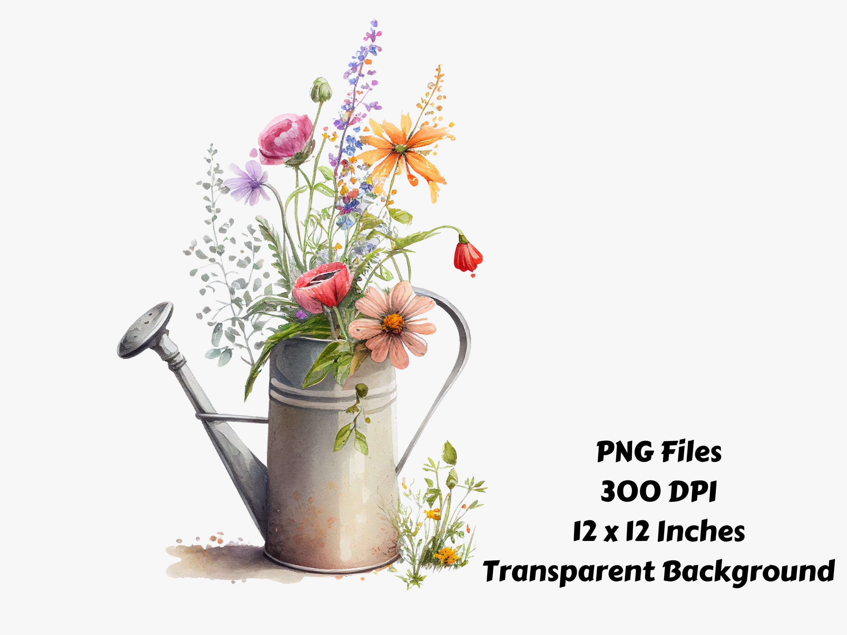 Watercolor Floral Watering Can Clipart Bundle Floral Watering Can ...