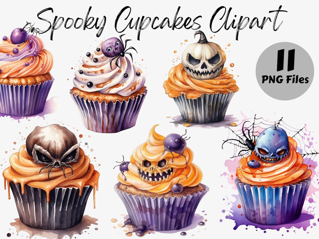 Watercolor Halloween Cupcake Clipart Bundle | Halloween Digital Images ...