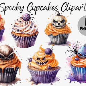 Watercolor Halloween Cupcake Clipart Bundle | Halloween Digital Images ...