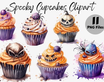 Halloween Cupcake Clipart Set Watercolor Clipart 30 PNG 300DPI ...