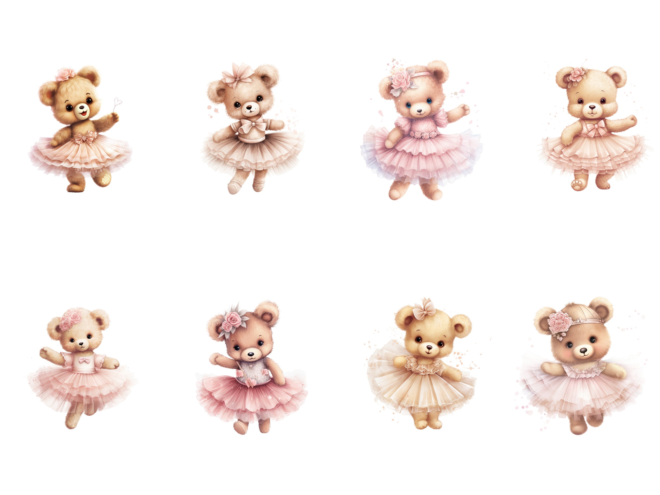 Watercolor Ballerina Teddy Bear PNG Clipart Bundle | Teddy Bear ...