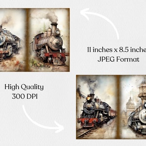 Vintage Train Junk Journal Pages | Digital Scrapbook Paper | Locomotive ...