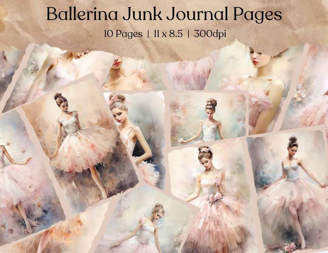 Ballerina Junk Journal Pages | Digital Floral Collage Sheet | Printable ...