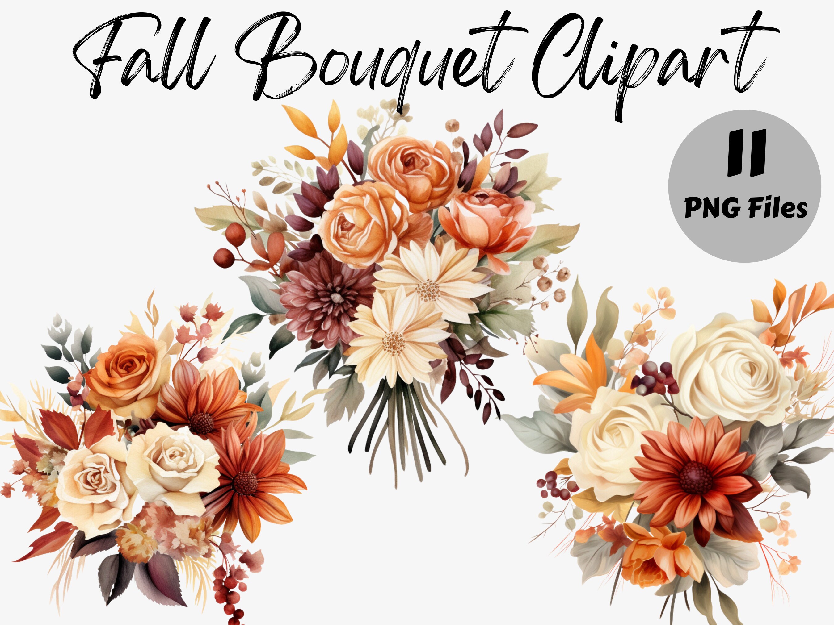 Watercolor Fall Bouquet Clipart Bundle Bouquet PNG Fall Clipart Autumn ...