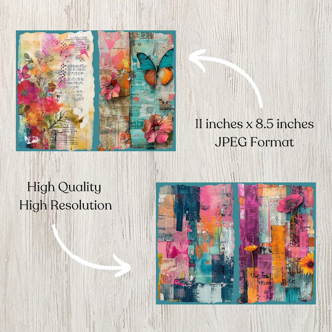Distressed Colors Junk Journal Pages | Digital Paper | Textures ...