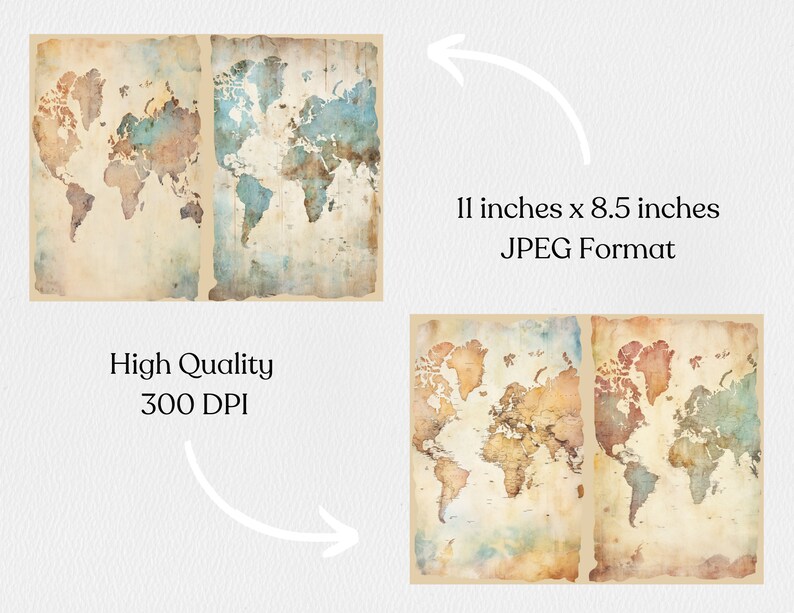 Vintage Map Junk Journal Pages Printable Antique World Maps Digital ...