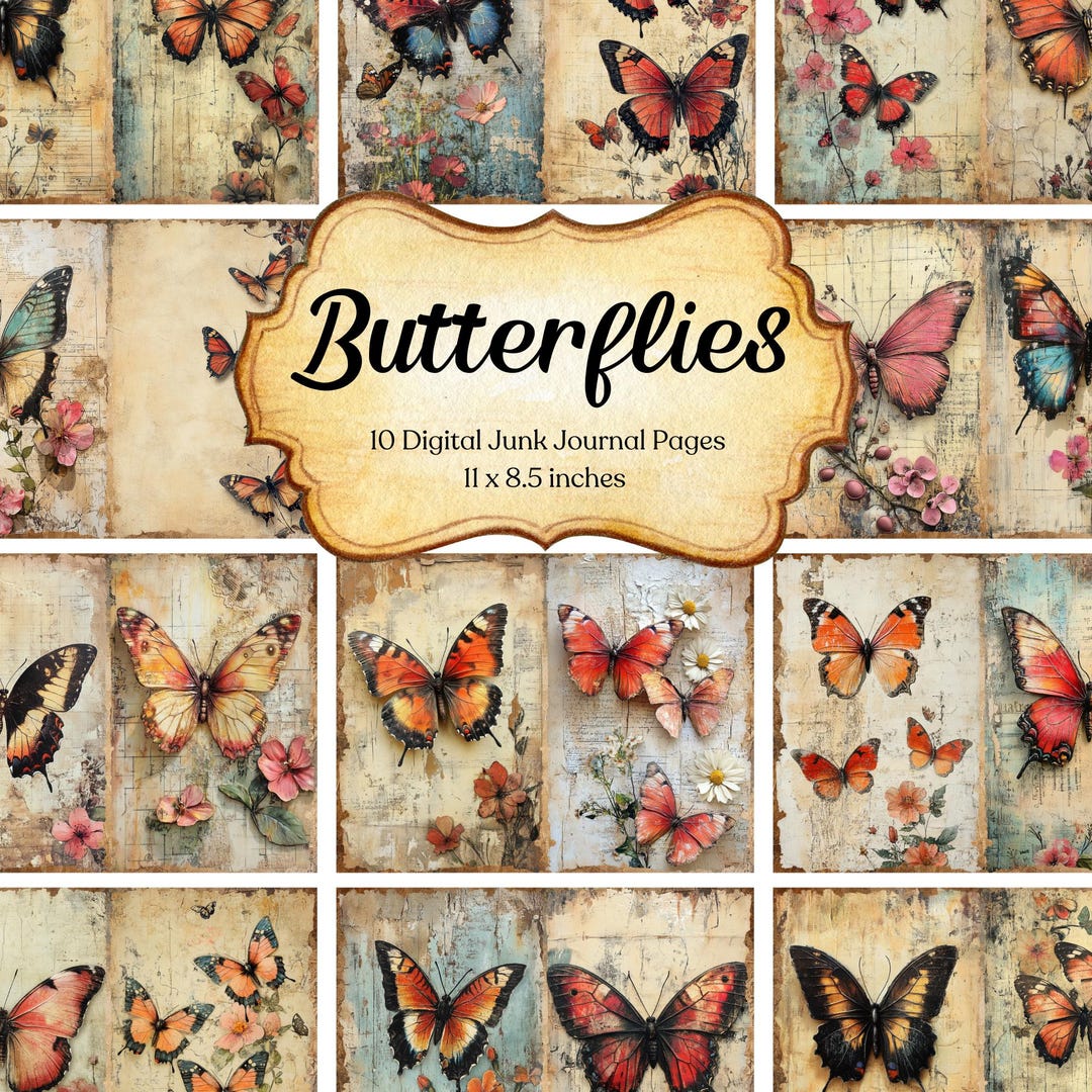 Butterfly Junk Journal Printable Page Flower Scrapbook Paper Kit ...