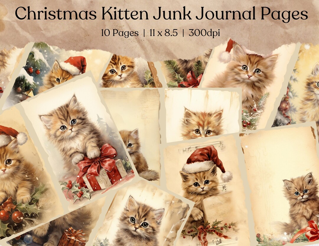 Christmas Kitten Junk Journal Kit | Christmas Cat Junk Journal ...