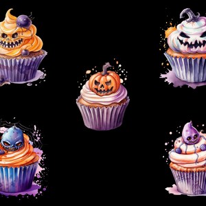 Watercolor Halloween Cupcake Clipart Bundle | Halloween Digital Images ...
