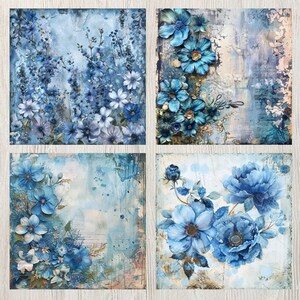Blue Floral Printable Digital Paper Pack | Flower Background | Card ...