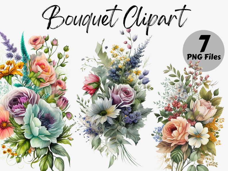 Watercolor Bouquet Clipart Bundle | Bouquet Digital Images | Bouquet ...