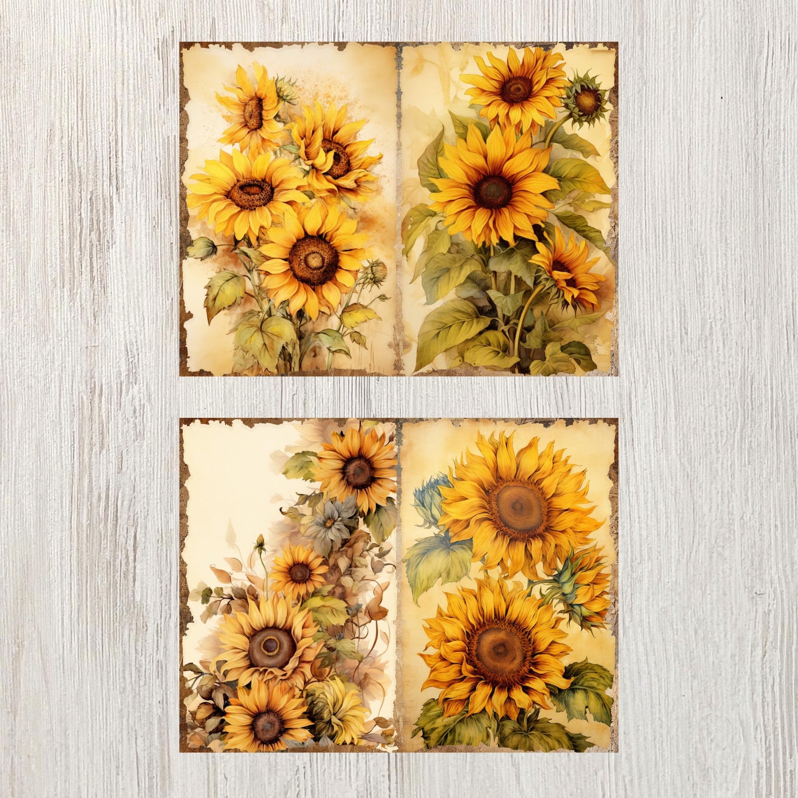 Sunflower Junk Journal Paper Flower Background Printable Floral Pages ...