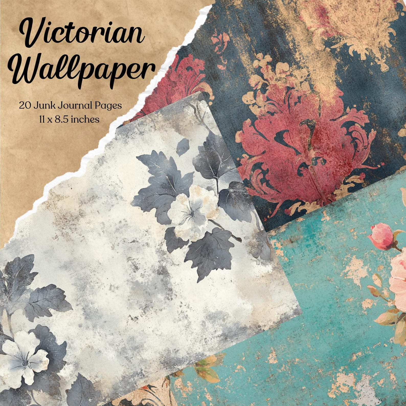 Victorian Wallpaper Junk Journal Kit Vintage Junk Journal Page Pattern ...