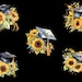 Watercolor Sunflower Graduation Cap Clipart Bundle | Graduation Digital ...