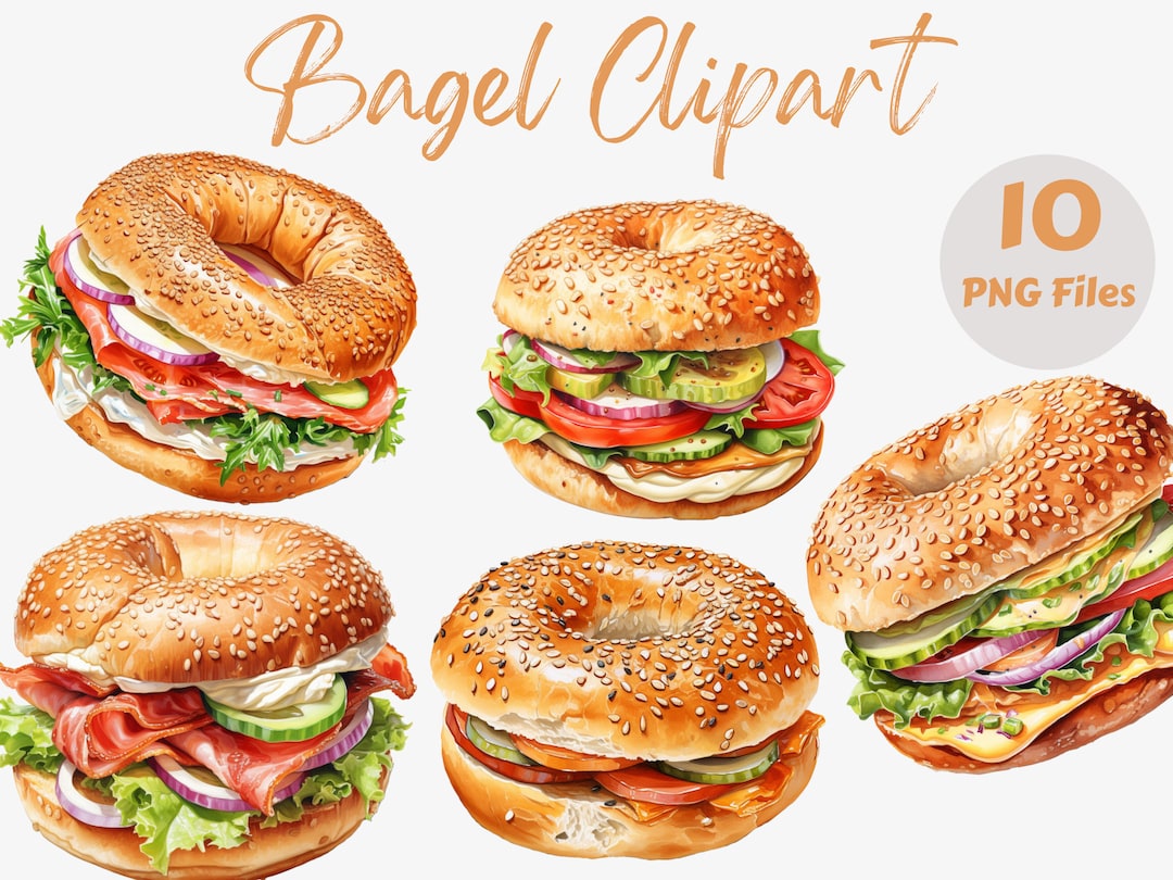 Watercolor Bagel Sandwich Clipart | Bagel PNG | Kawaii Food Clipart ...