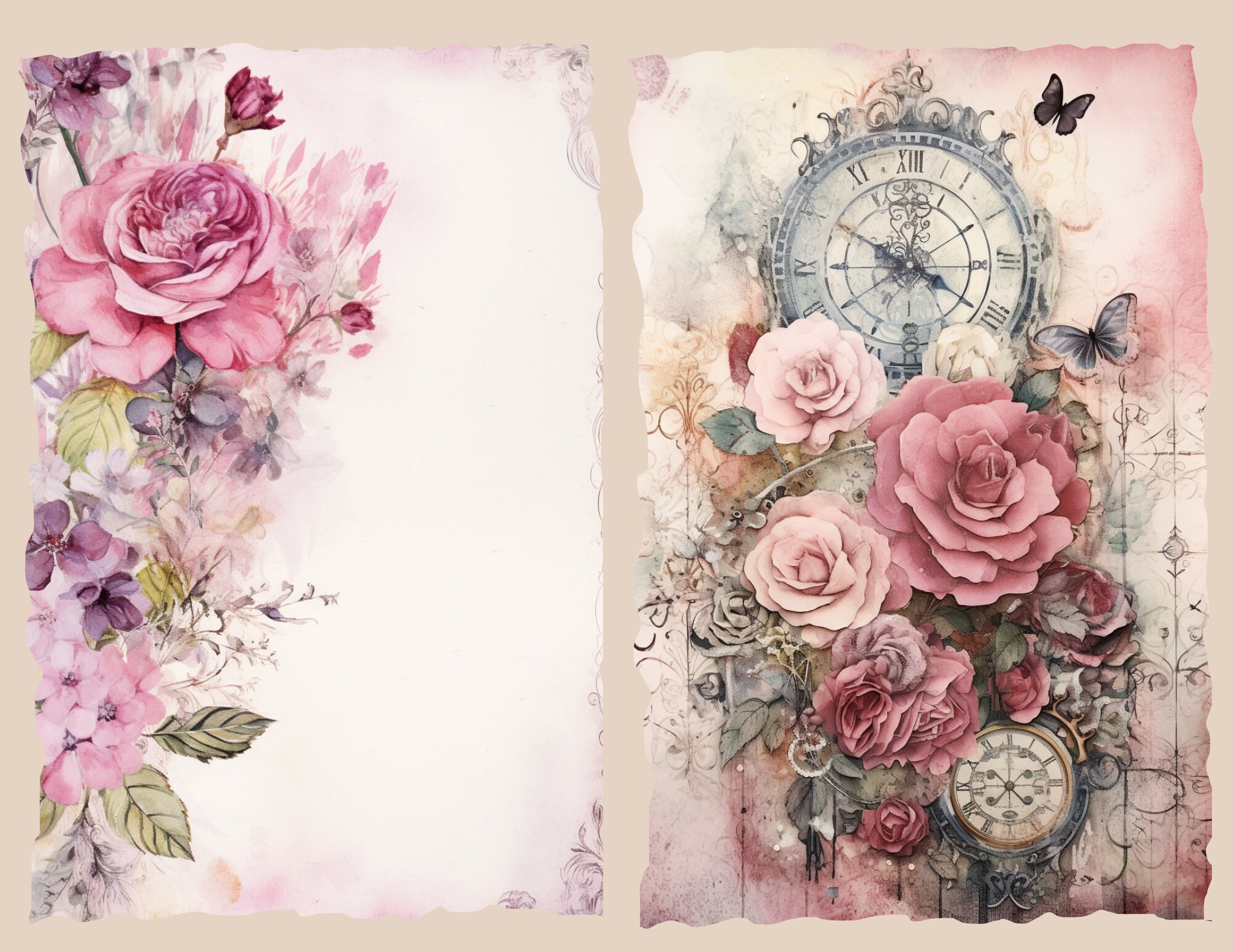 Pink Rose Junk Journal Pages Vintage Rose Junk Journal Kit Junk Journal ...