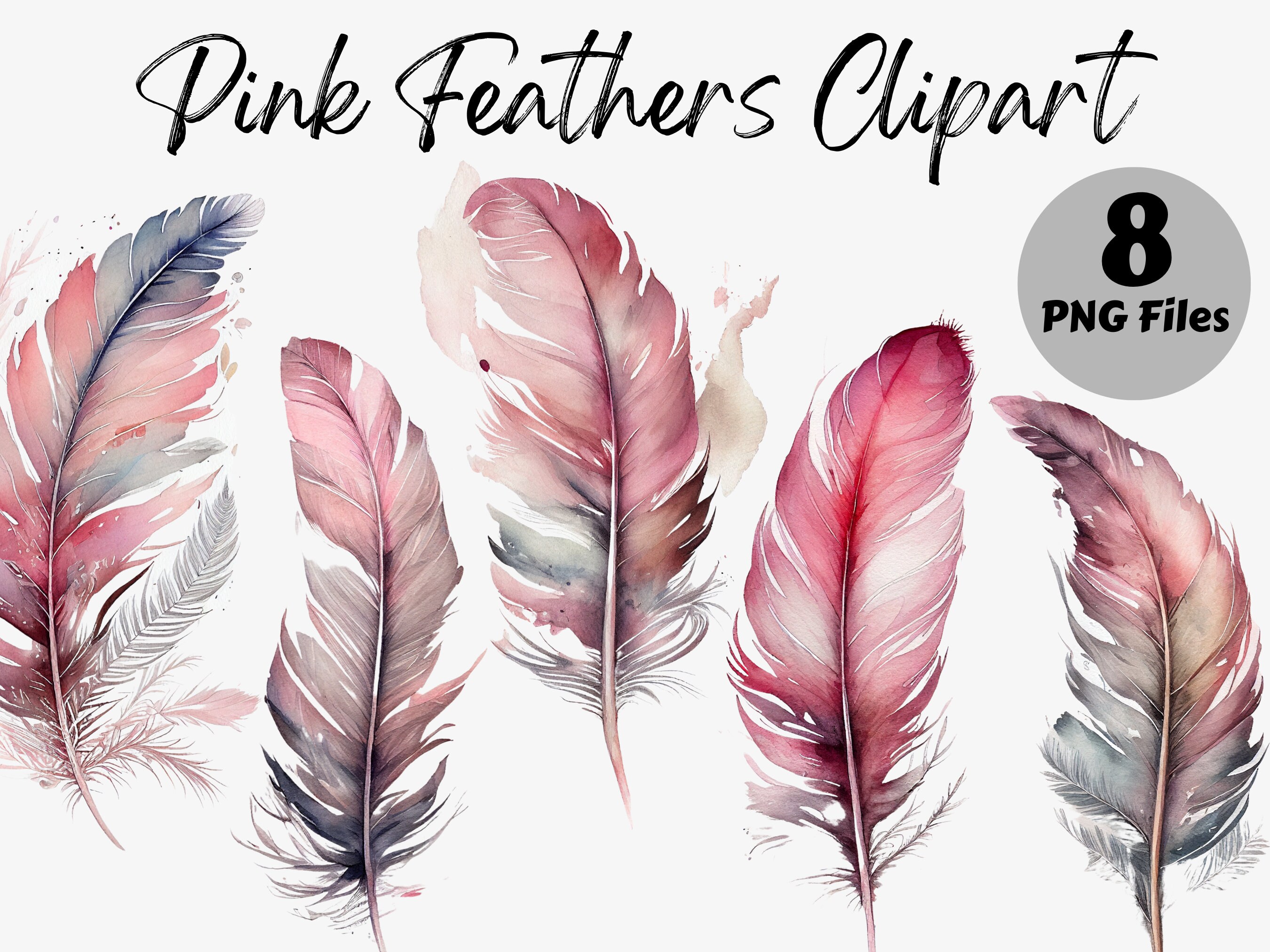 Watercolor Pink Feather Clipart Bundle | Feather Digital Images | Pink ...