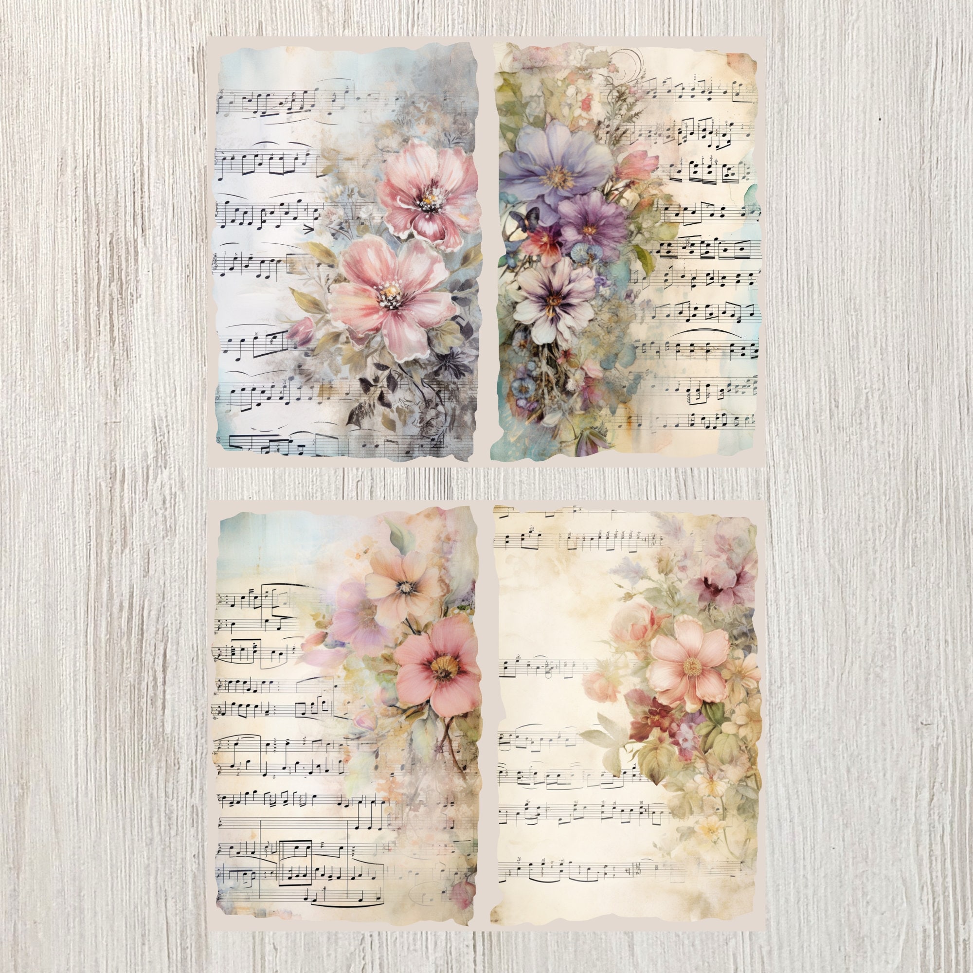 Floral Music Page Digi Kit Printable Music Pages Junk Journal Ephemera ...
