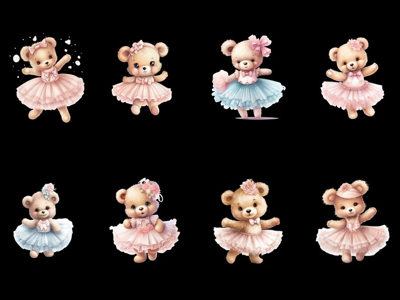 Watercolor Ballerina Teddy Bear PNG Clipart Bundle | Teddy Bear Graphics | Digital Images for ...