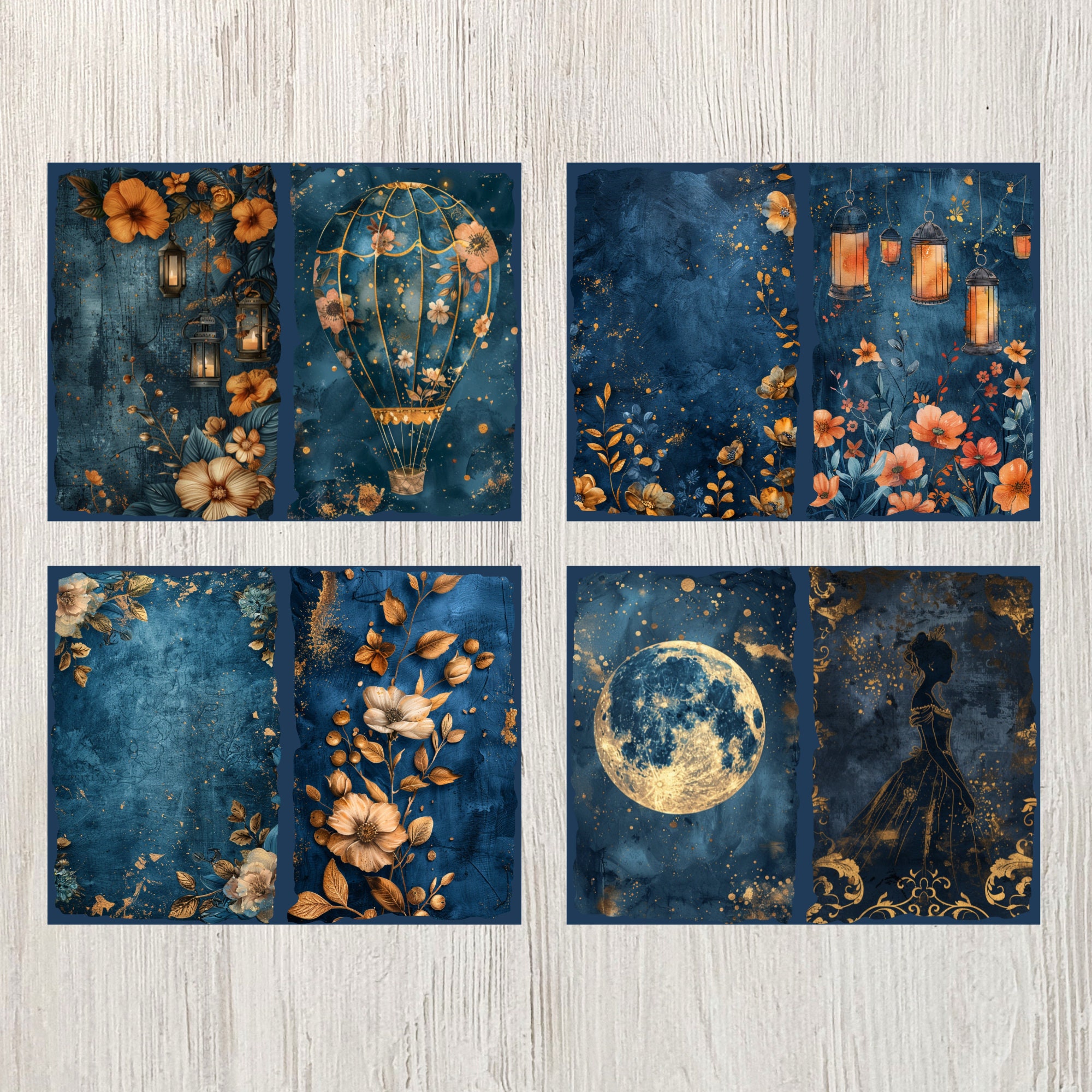 Navy and Gold Junk Journal Page Bundle | Navy and Gold Journal Pages ...