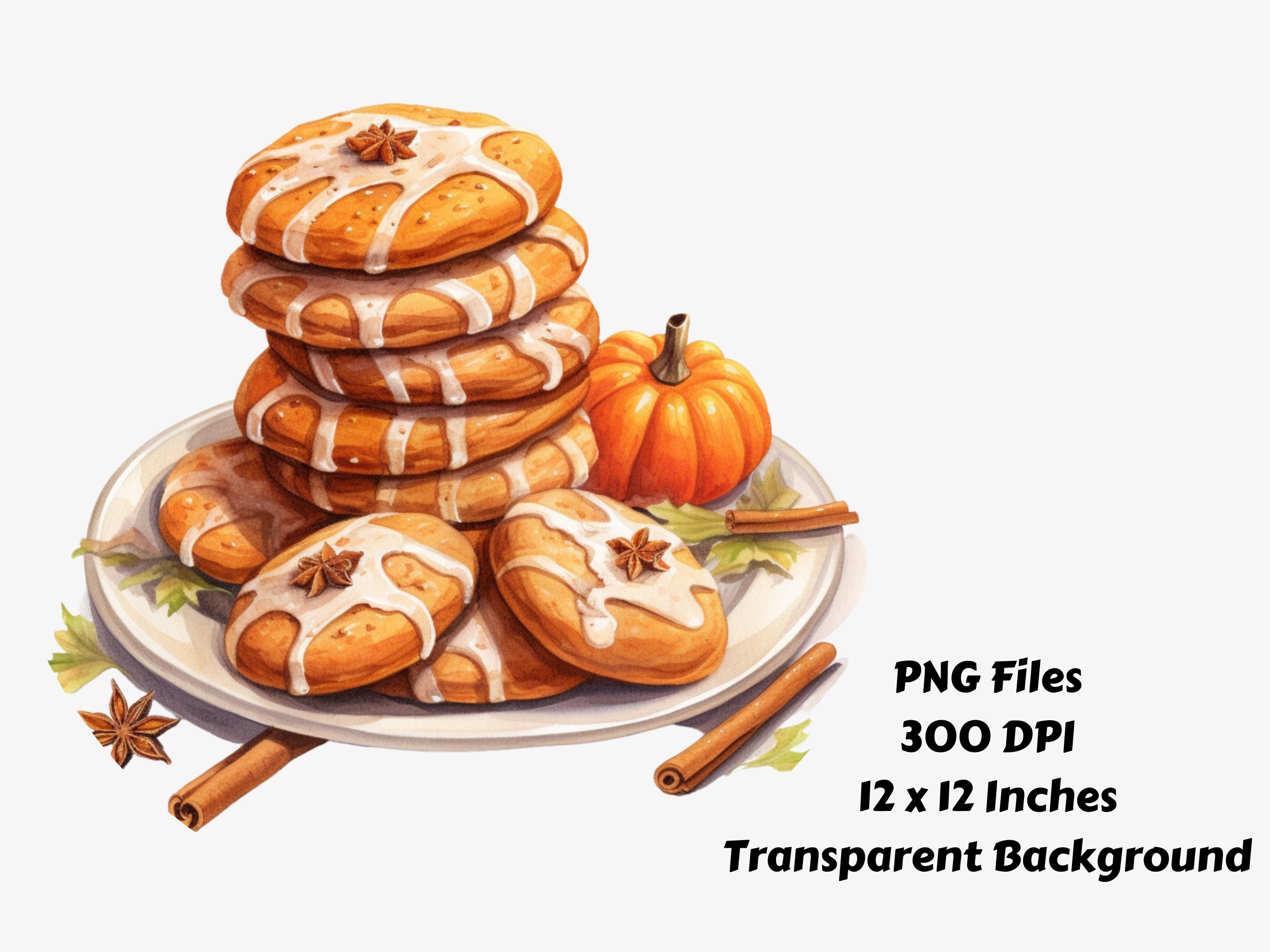 Watercolor Pumpkin Spiced Cookies PNG Clipart Bundle Halloween Cookies ...