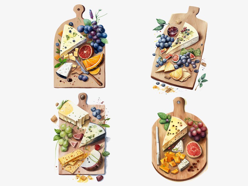 Watercolor Cheese Board Clipart Bundle | Cheese Board Digital Images ...