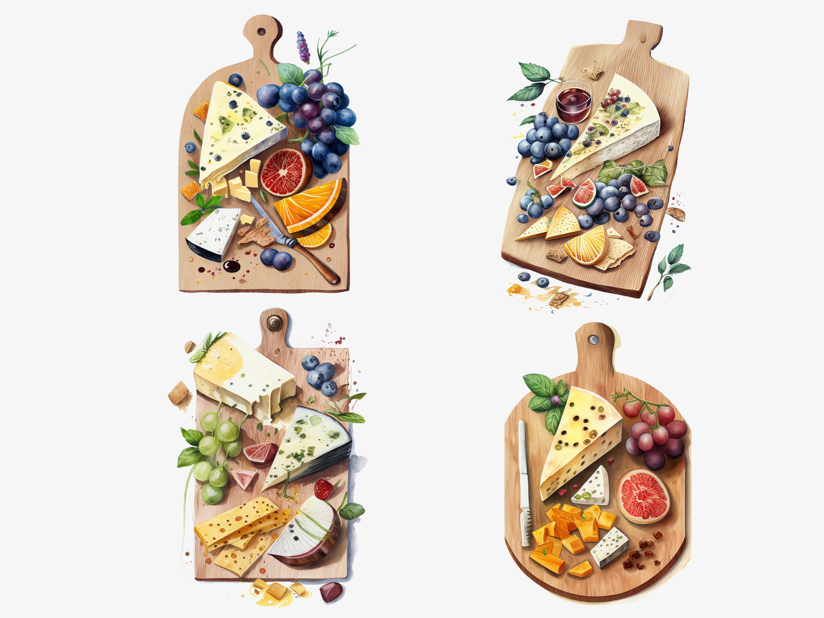 Watercolor Cheese Board Clipart Bundle | Cheese Board Digital Images ...