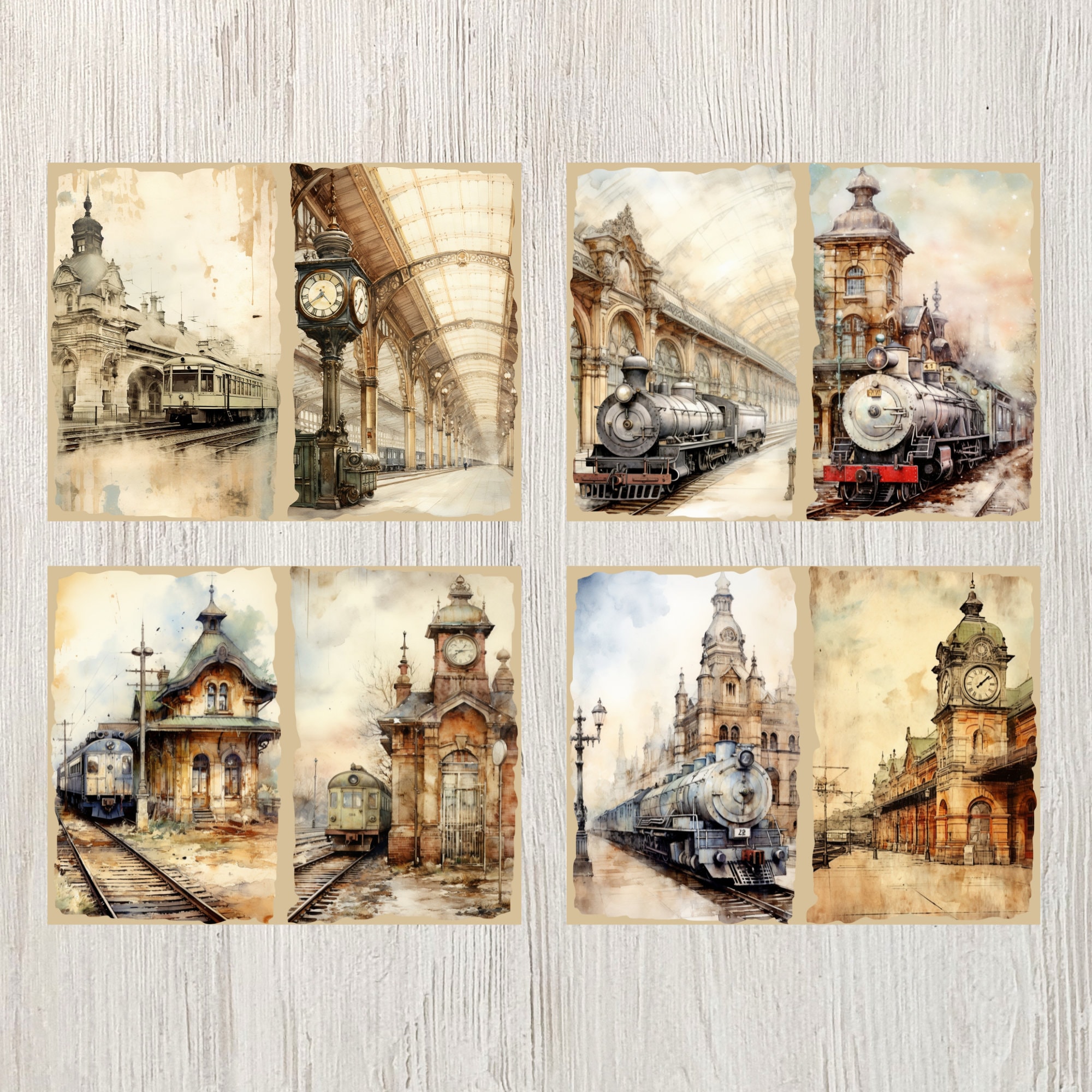 Vintage Train Junk Journal Pages | Digital Scrapbook Paper | Locomotive ...