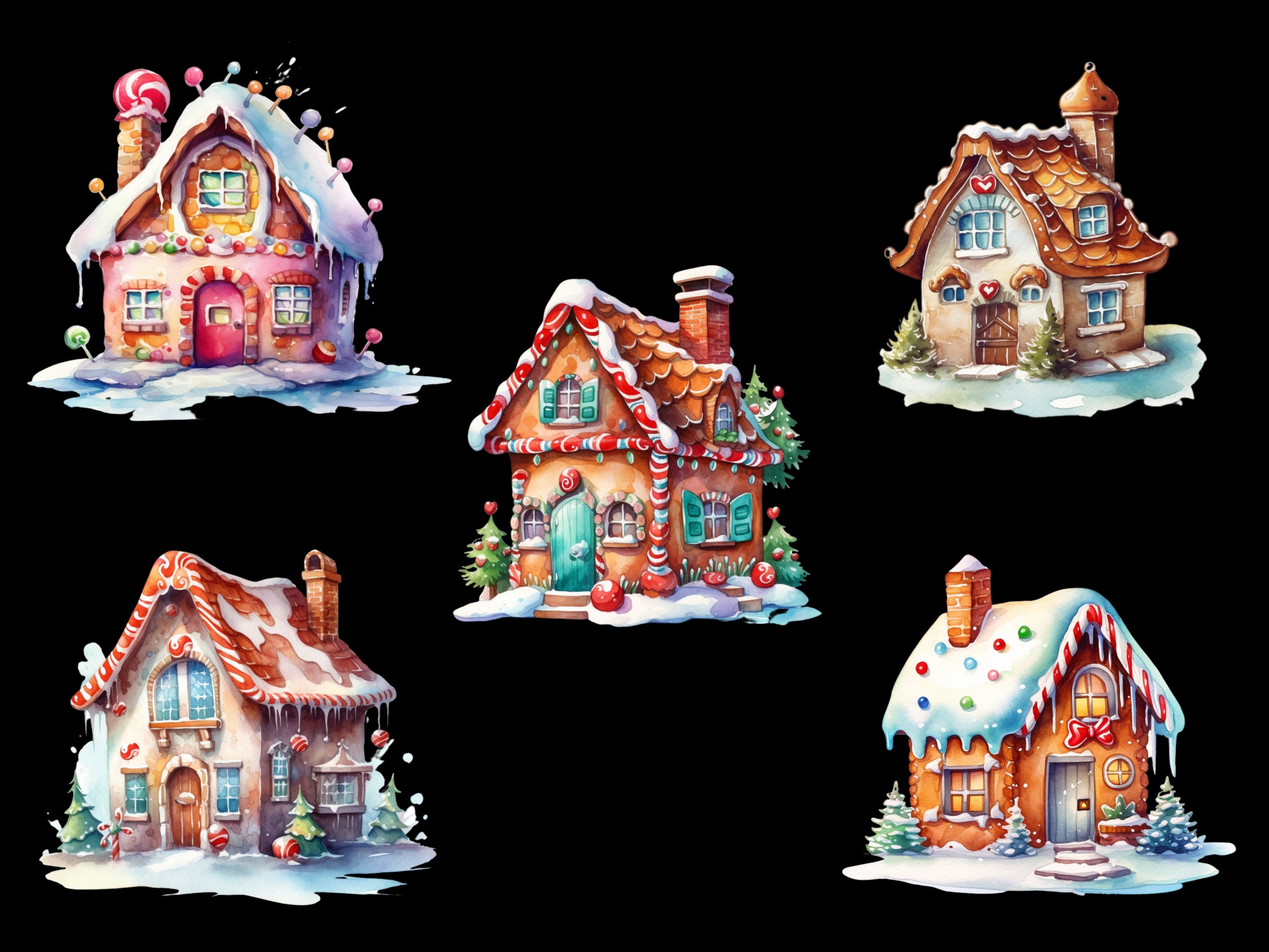Watercolor Gingerbread House Clipart Bundle Gingerbread Graphics ...