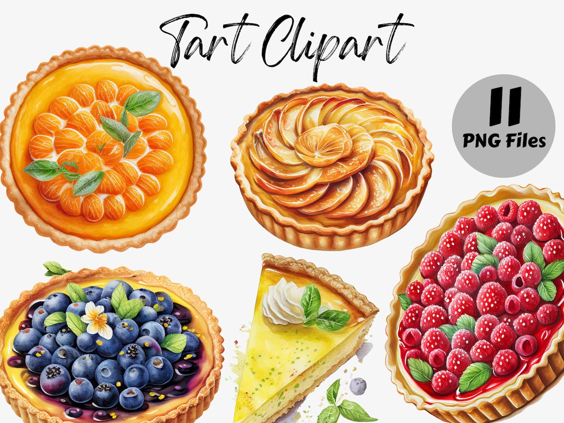 Watercolor Tart Clipart Bundle Dessert Digital Images Tart - Etsy